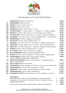 SPEISEKARTE – Pizzeria La Pineta